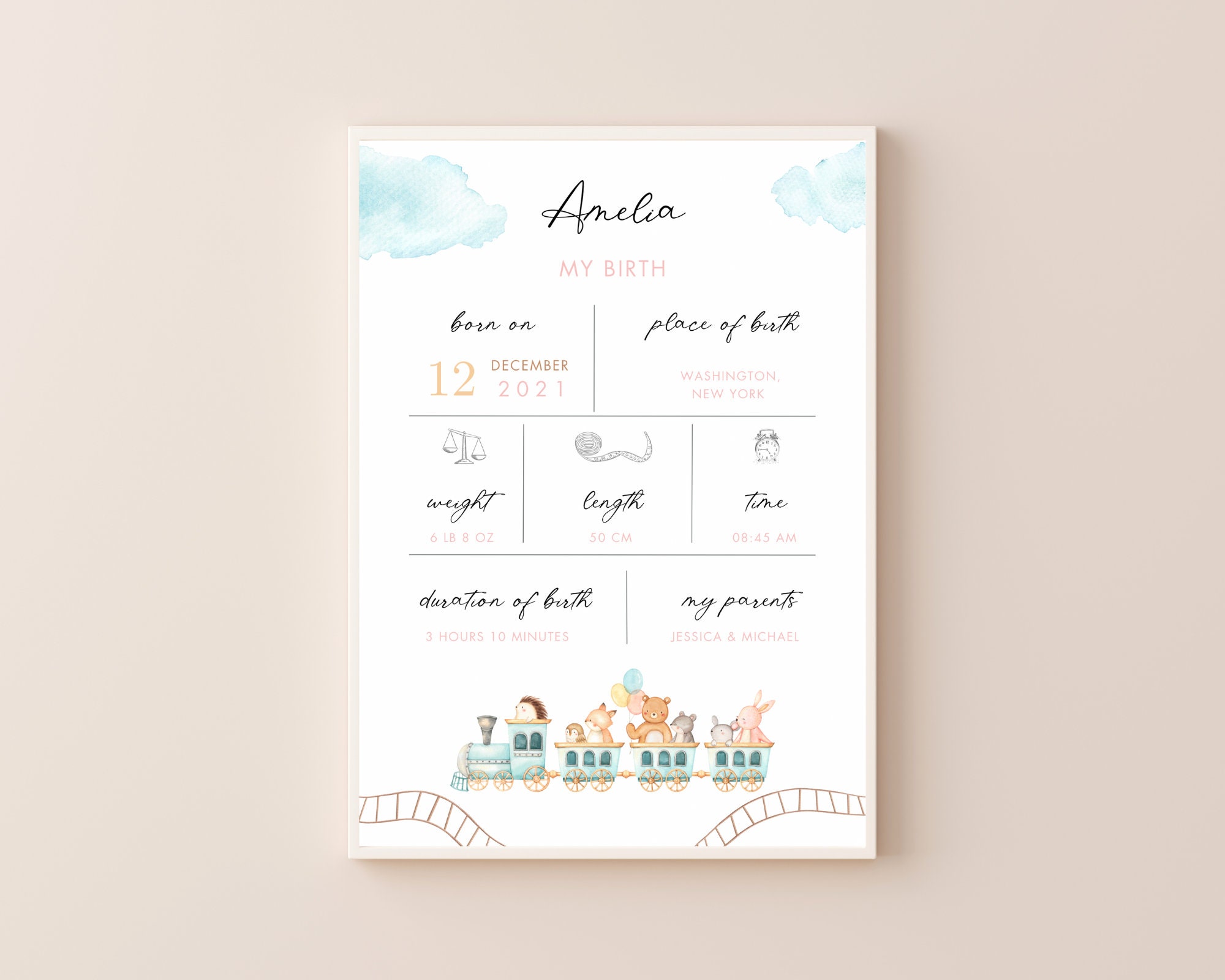 Personalised Birth Announcement, Nursery Prints, Baby Birth Print, Baby ...