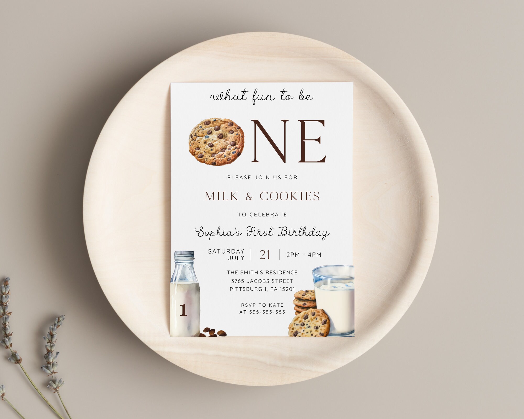 Cookies and Milk Birthday Invite, Sweet Birthday Invitation, One Sweet ...