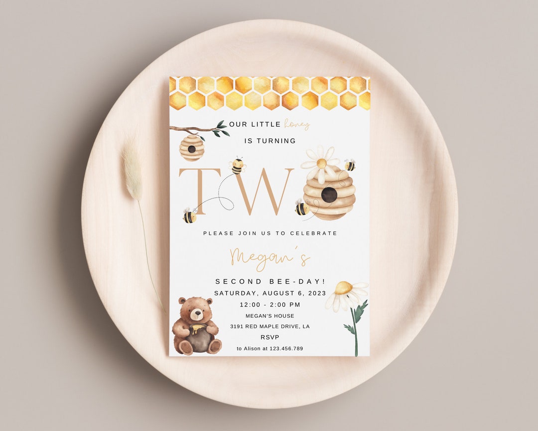 Editable Bee Birthday Invitation, Honey Bee Birthday Party, Bee 2nd ...