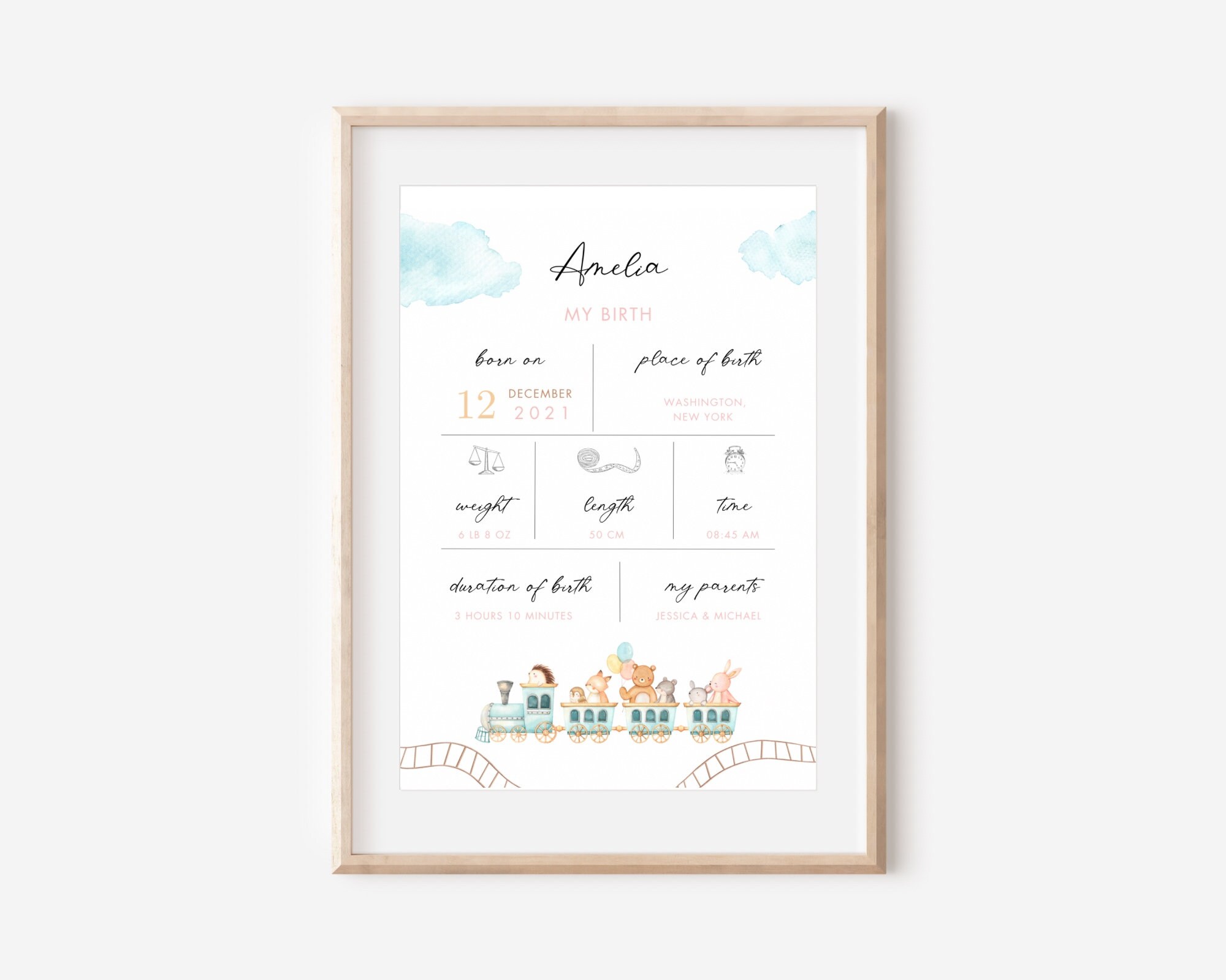 Personalised Birth Announcement, Nursery Prints, Baby Birth Print, Baby ...