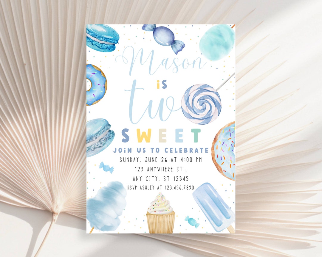Two Sweet Birthday Invitation, Candy Birthday Invitation, Dessert ...