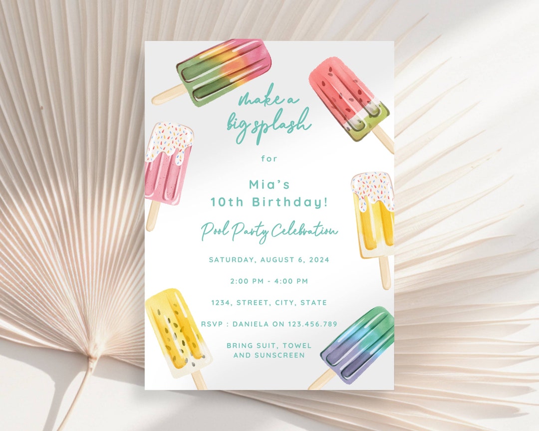 Popsicle Party Invitation, Ice Cream Birthday Invitation, Pool Party ...