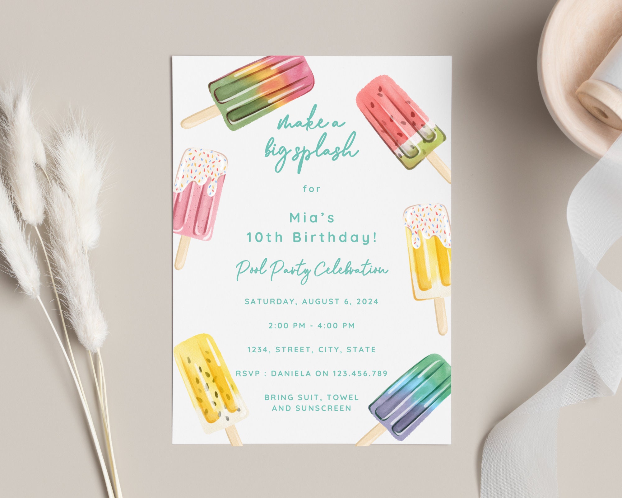 Popsicle Party Invitation, Ice Cream Birthday Invitation, Pool Party ...