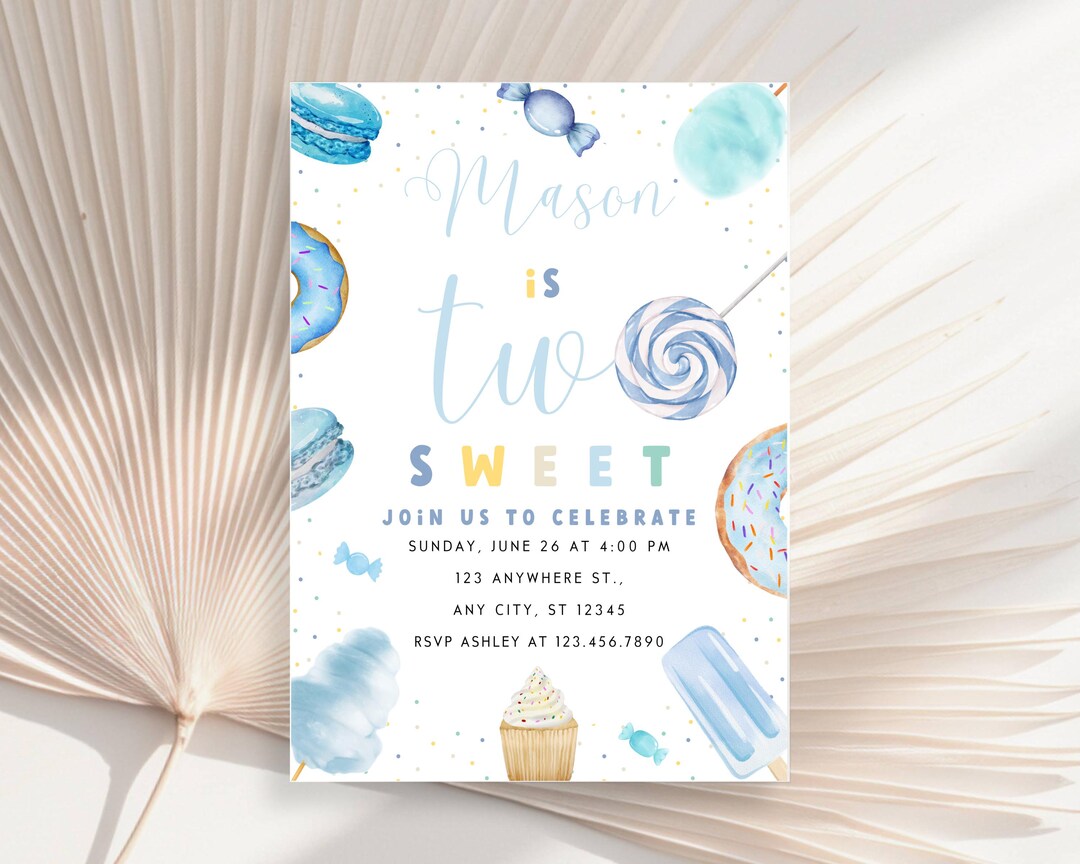 Two Sweet Birthday Invitation, Candy Birthday Invitation, Dessert ...
