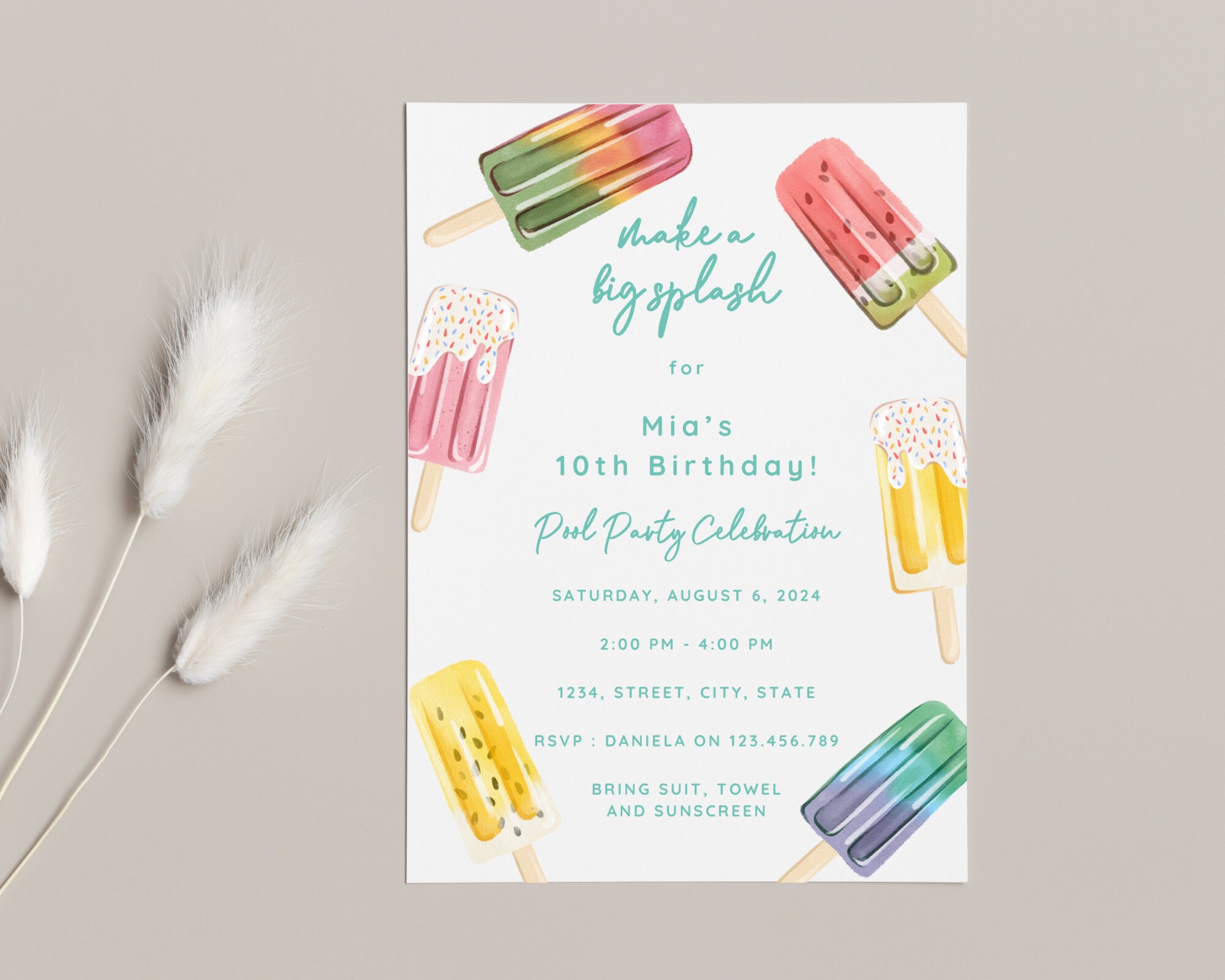 Popsicle Party Invitation, Ice Cream Birthday Invitation, Pool Party ...