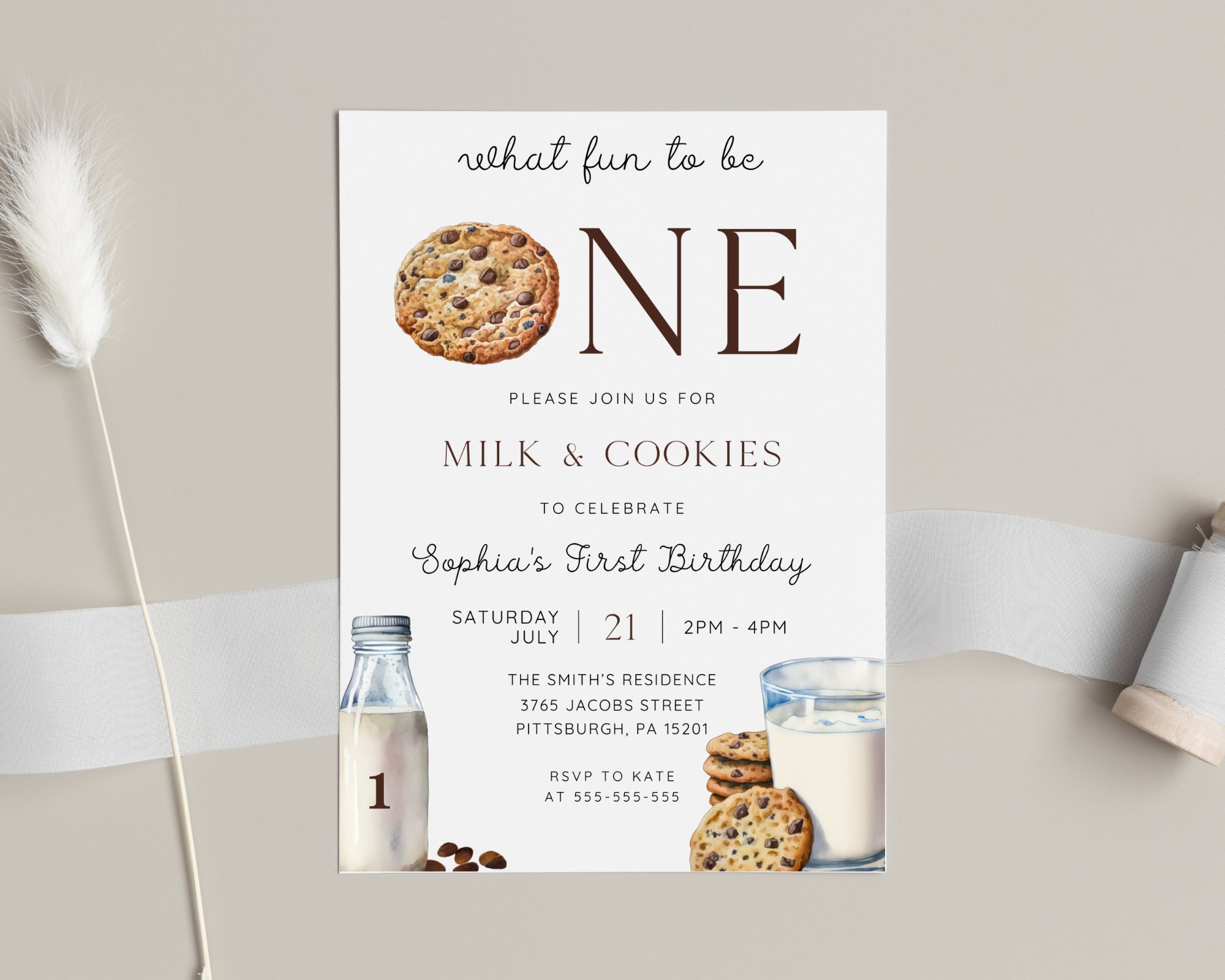 Cookies and Milk Birthday Invite, Sweet Birthday Invitation, One Sweet ...