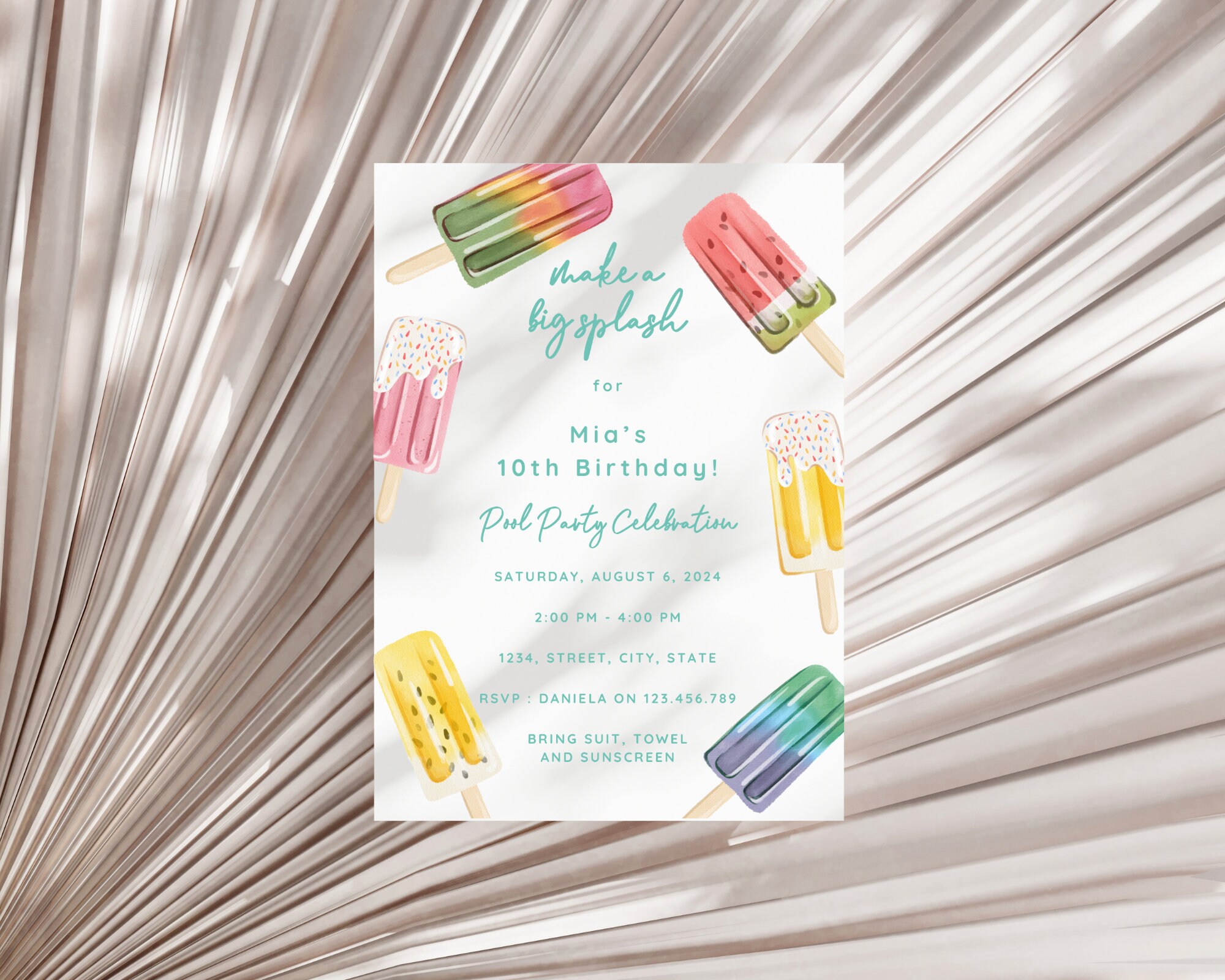 Popsicle Party Invitation, Ice Cream Birthday Invitation, Pool Party ...