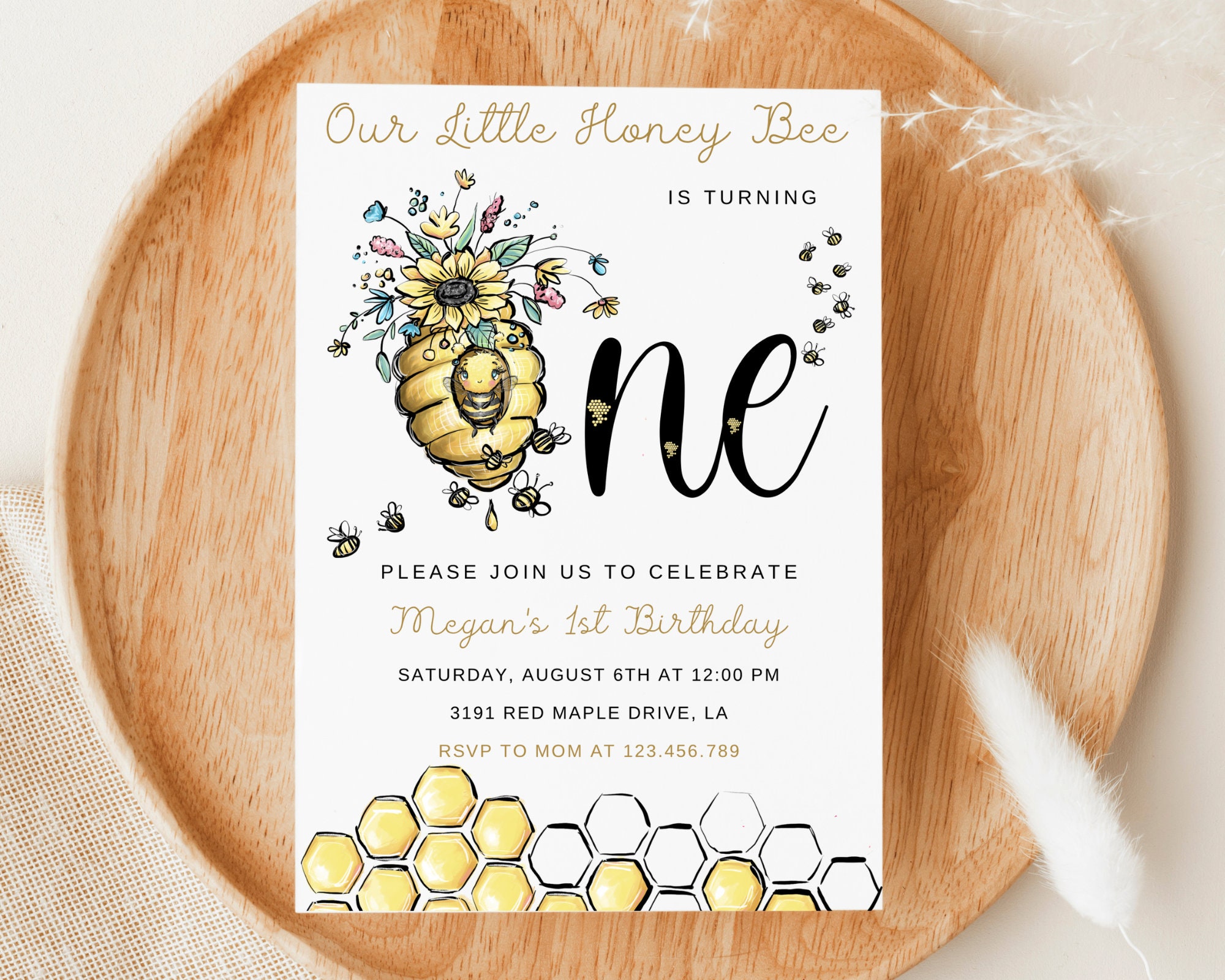 Editable Bee Birthday Invitation Honey Bee Birthday Party - Etsy