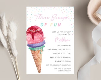 Three Scoops of Fun Invitation - Etsy