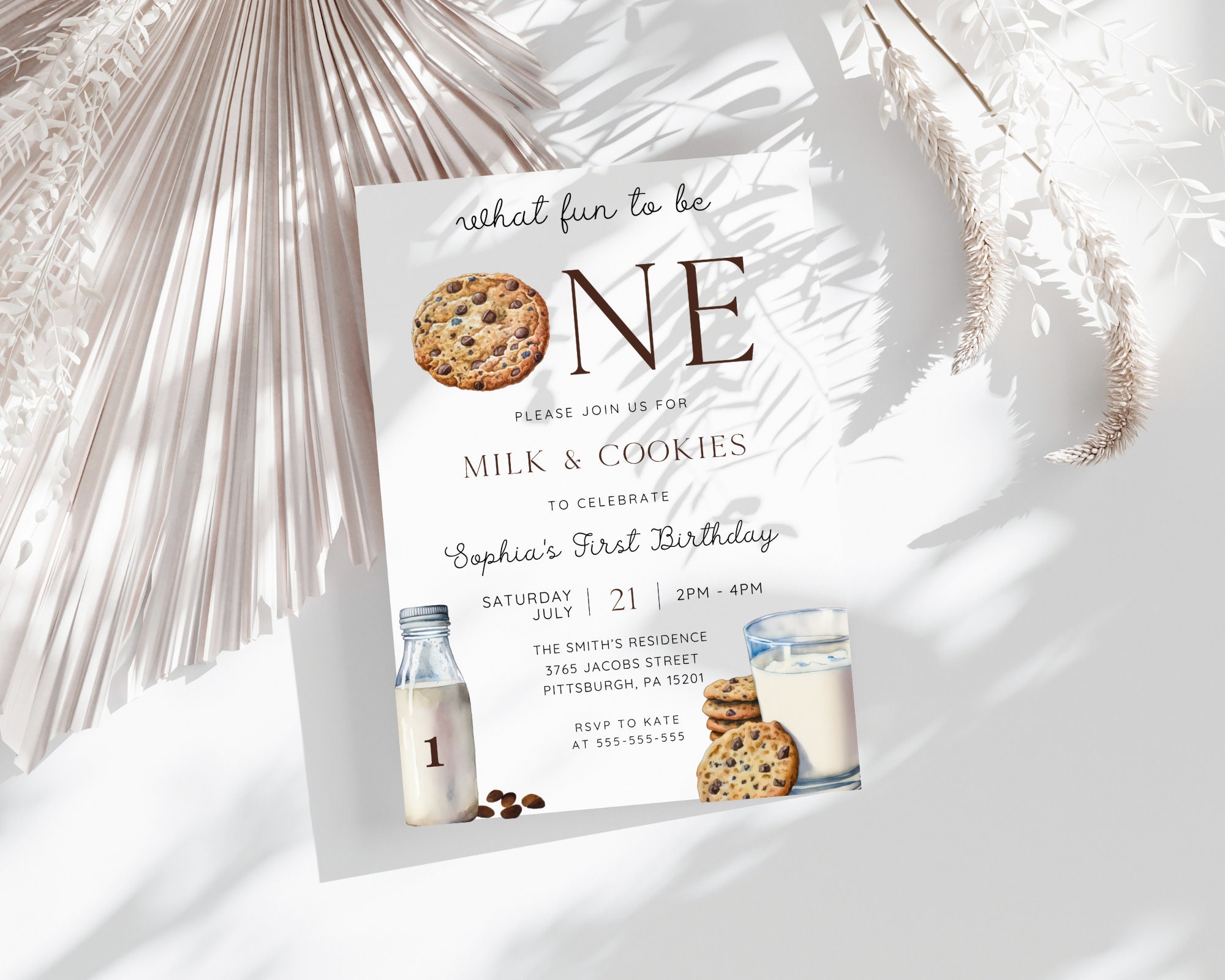 Cookies and Milk Birthday Invite, Sweet Birthday Invitation, One Sweet ...
