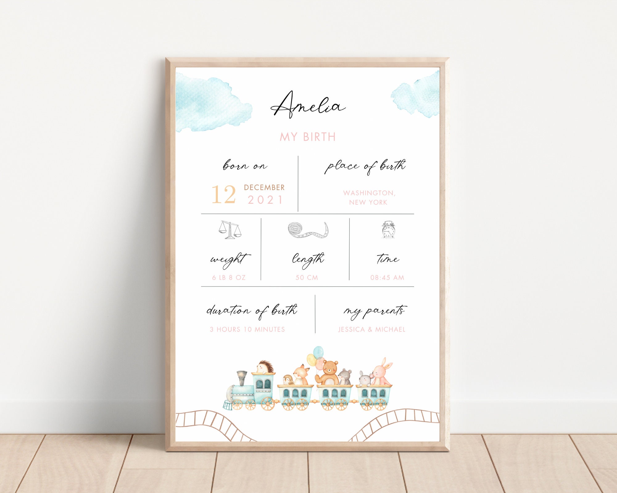 Personalised Birth Announcement, Nursery Prints, Baby Birth Print, Baby ...