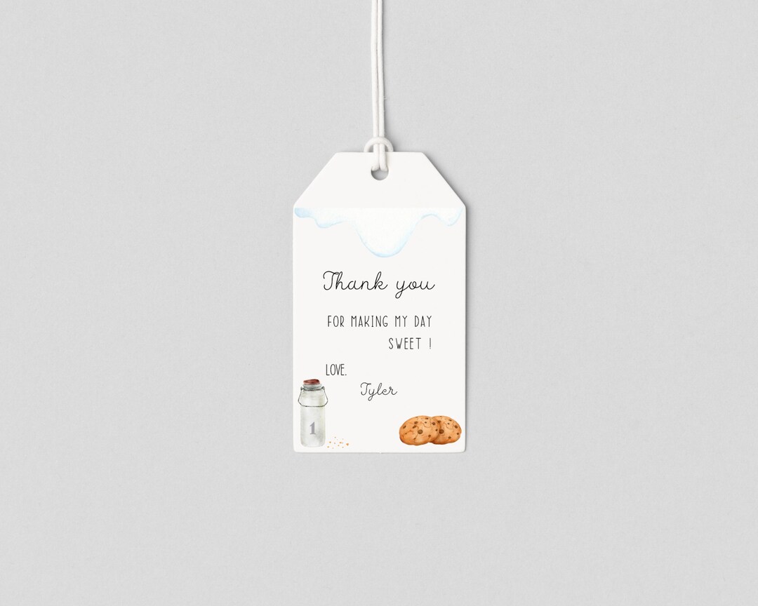 Printable Birthday Gift Tags, Cookies and Milk Favor Tags, Cookies and ...