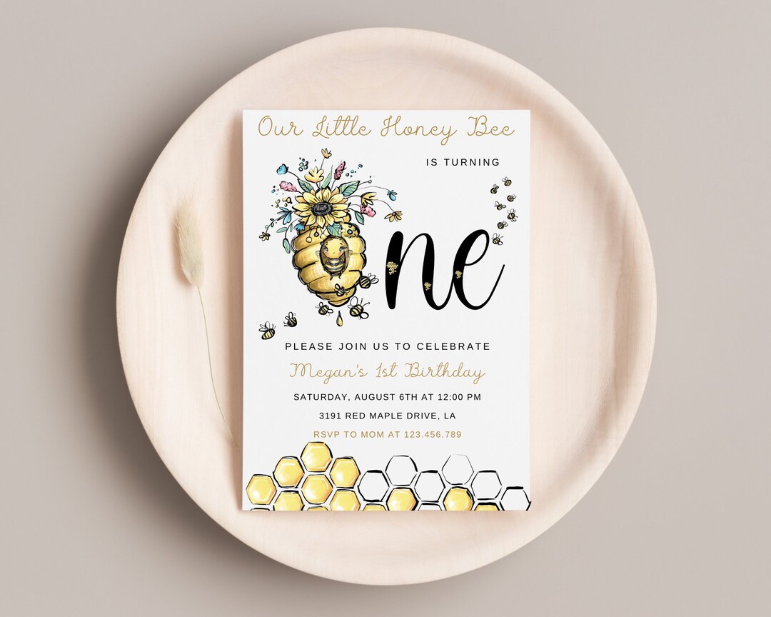 Editable Bee Birthday Invitation Honey Bee Birthday Party - Etsy