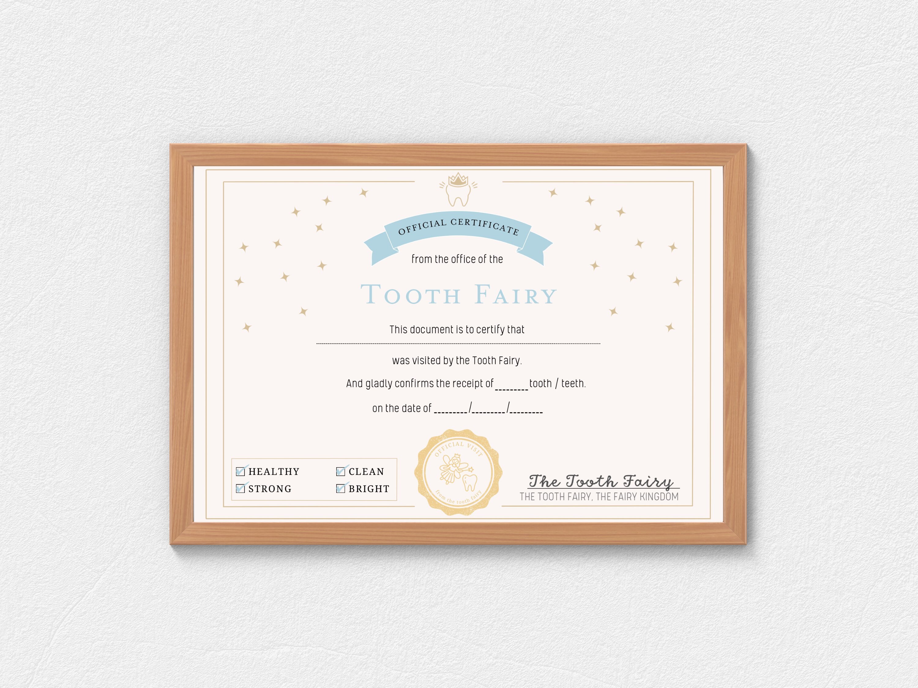 Tooth Fairy Award Certificate Tooth Fairy Note Tooth Fairy - Etsy