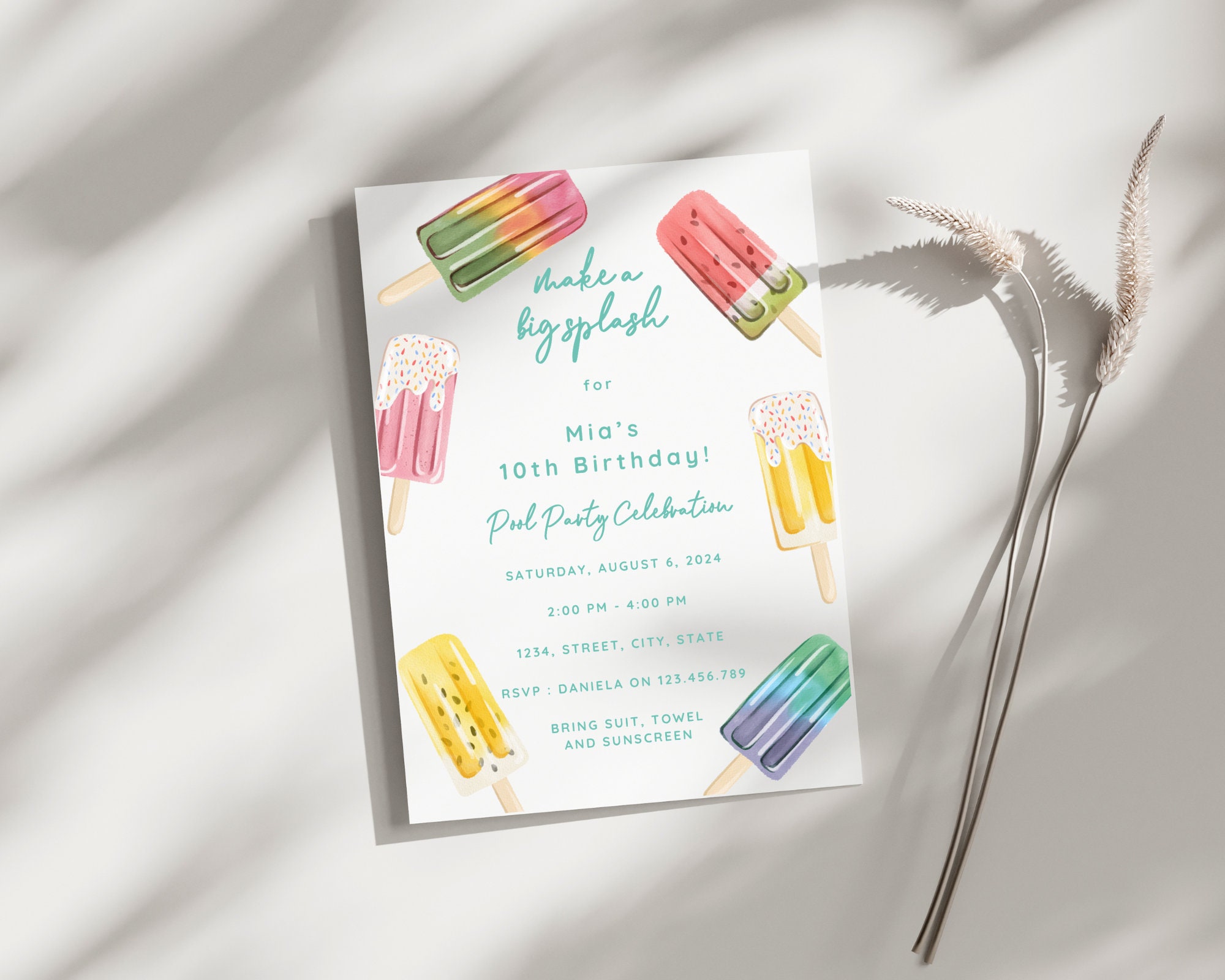 Popsicle Party Invitation, Ice Cream Birthday Invitation, Pool Party ...