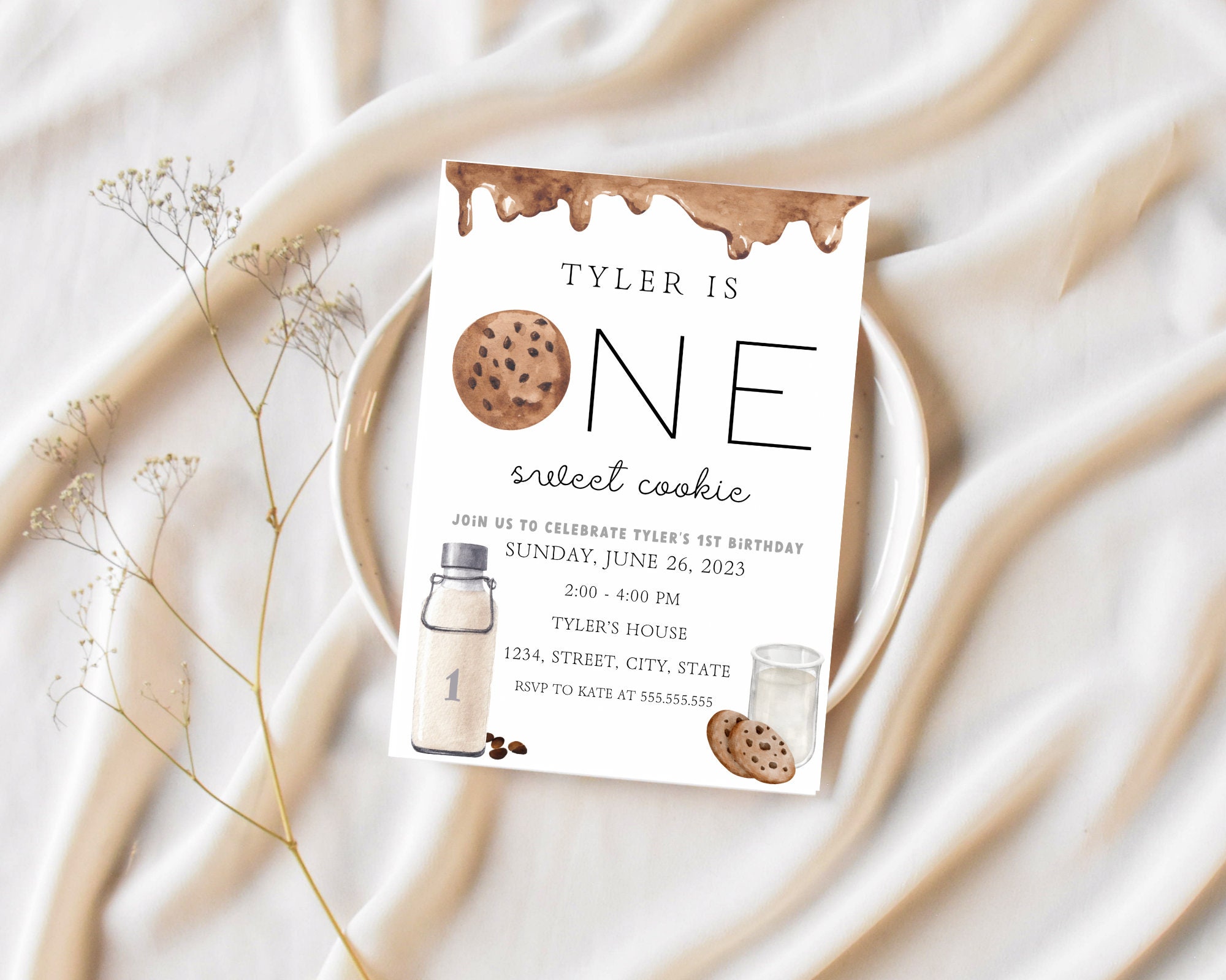 Cookies and Milk Birthday Invite, Sweet Boy Birthday Invitation, One ...