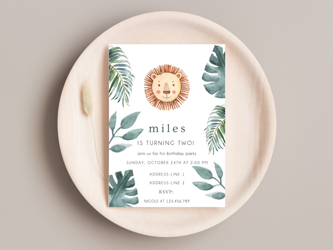 Wild Lion Birthday Invite, Safari Animals Card, Birthday Invite for Boy ...