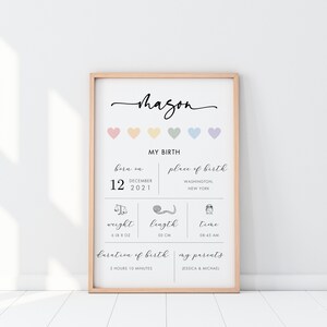 Birth Details Poster, Rainbow Birth Details Print, Baby Boy Birth ...