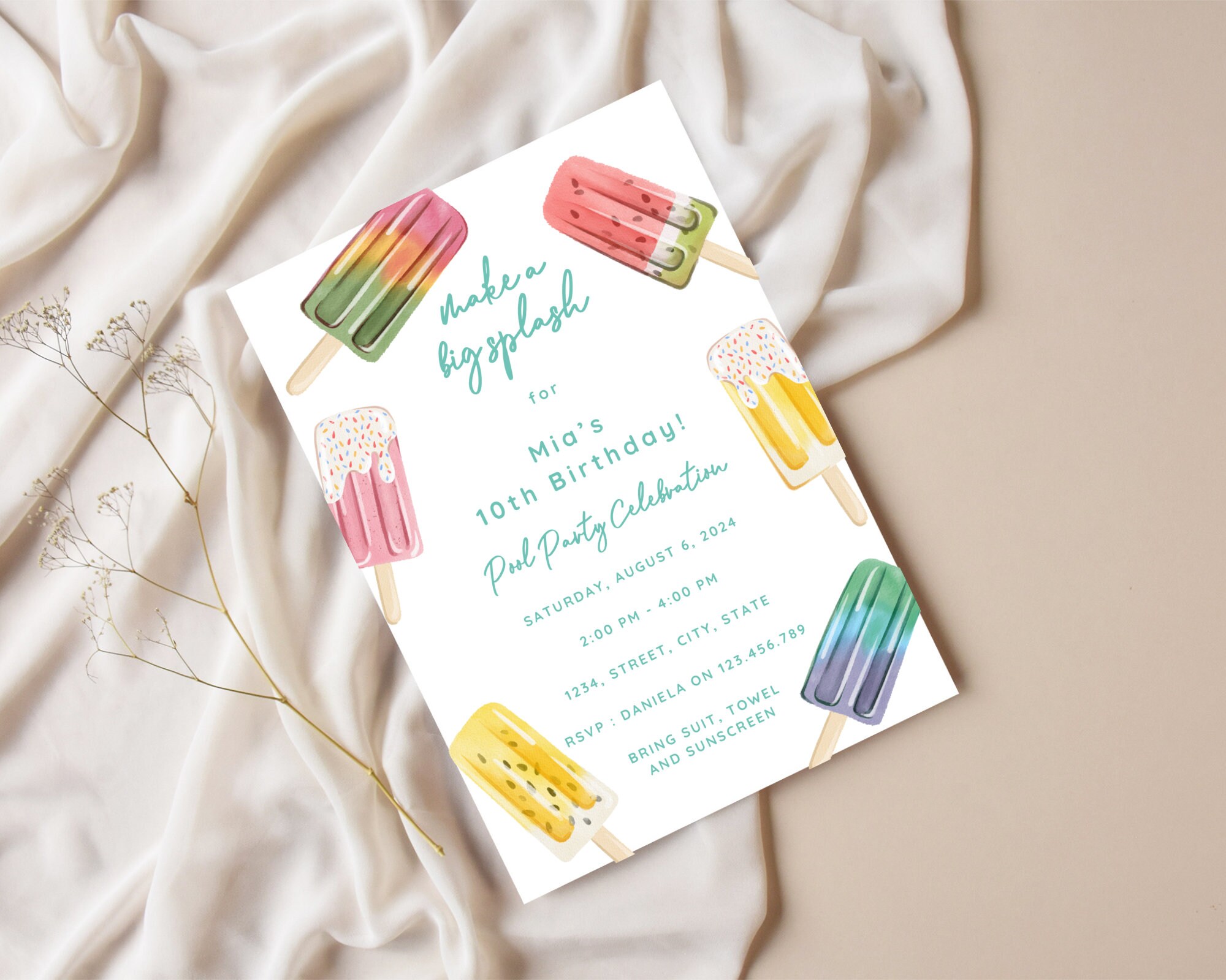 Popsicle Party Invitation, Ice Cream Birthday Invitation, Pool Party ...