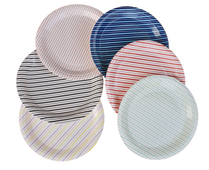 Red Striped Paper Plates (set of 8) - 9 Inch Party Tableware - Etsy