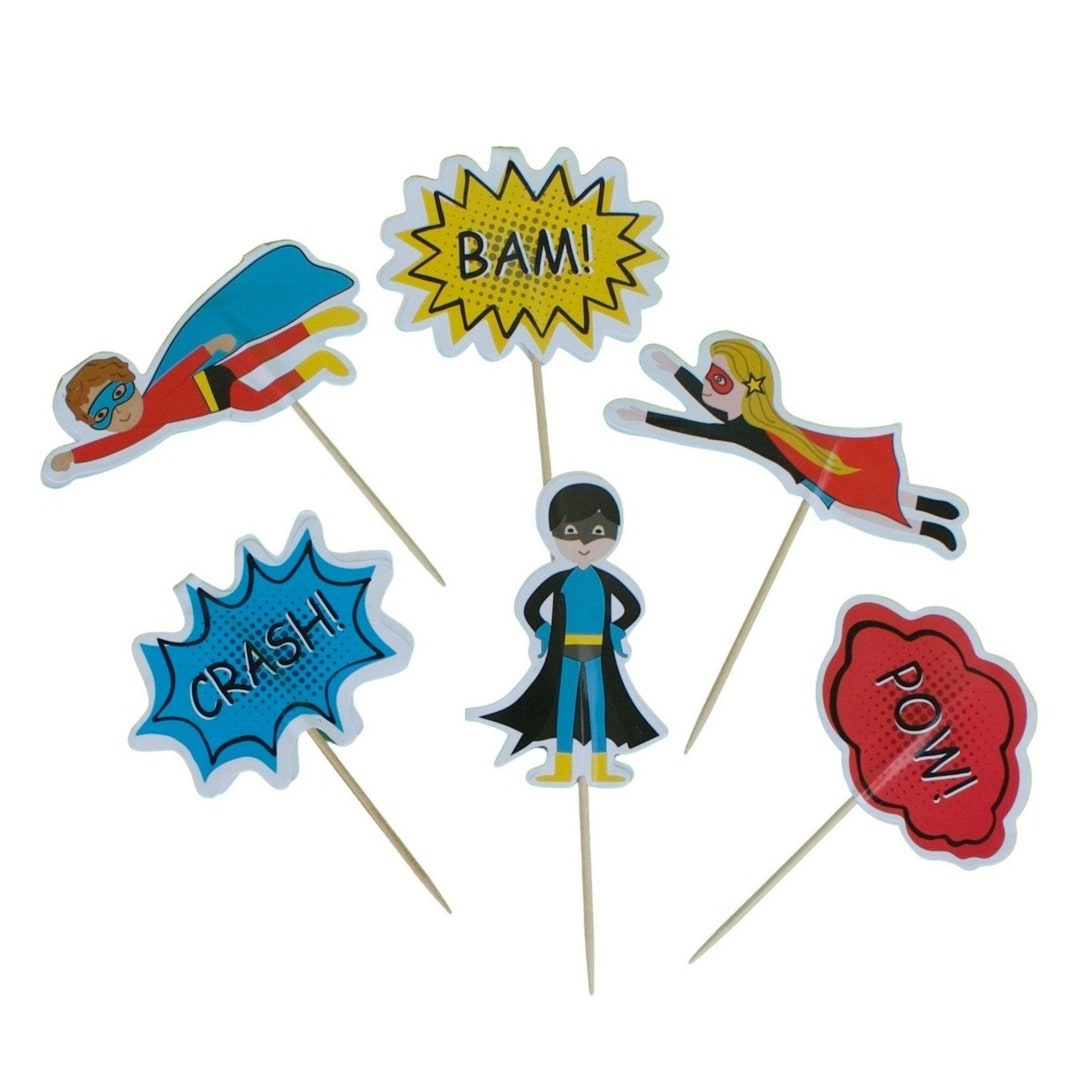 Superhero Toppers (set of 12) | Superhero Cupcake Tops Toppers Picks ...