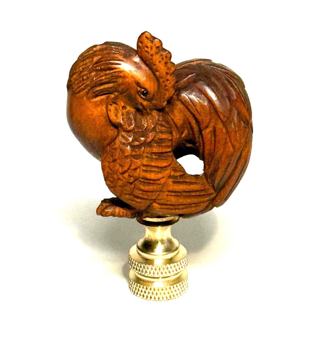 BIRD ROOSTER Wood Netsuke Lamp Shade Finial - Etsy
