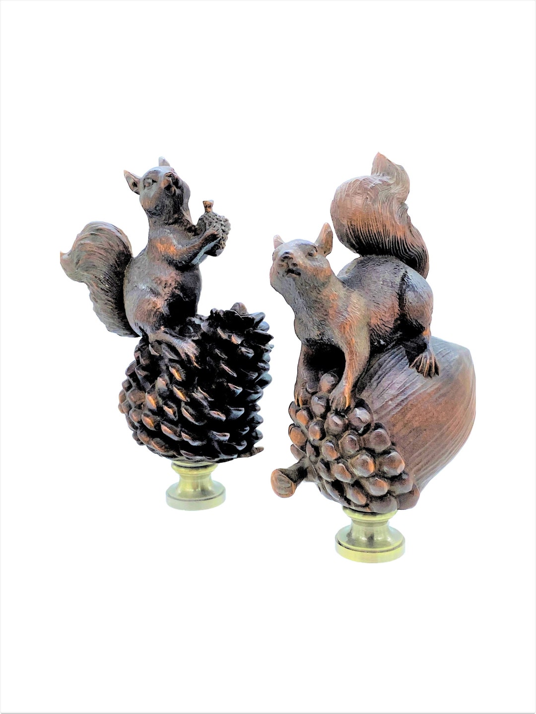Squirrels Pair on Acorns Wood Netsuke Lamp Finials - Etsy