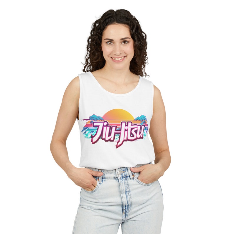 Retro 80s Jiu-jitsu Tank Top - Vintage Sunset Martial Arts Tee - Palm ...