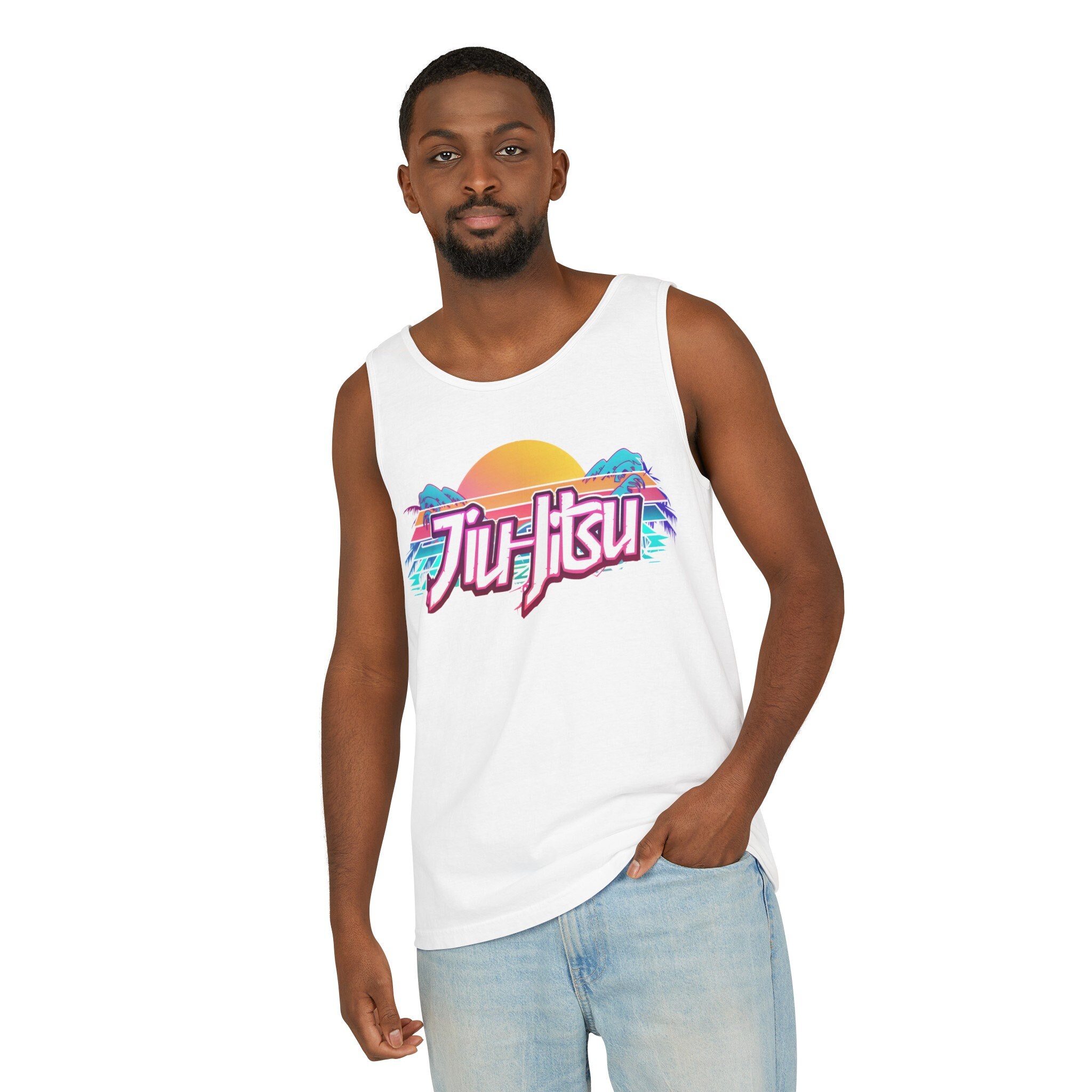 Retro 80s Jiu-jitsu Tank Top - Vintage Sunset Martial Arts Tee - Palm ...