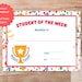 Printable Student of the Week Certificate, Instant Download, School ...