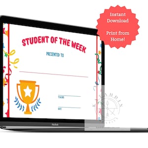 Printable Student of the Week Certificate, Instant Download, School ...