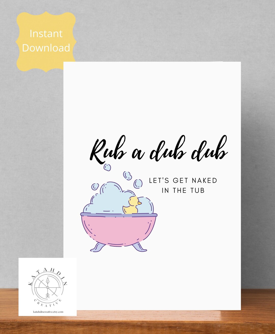 Printable Card, Rub a Dub Dub, Instant Download, Digital Download Card ...