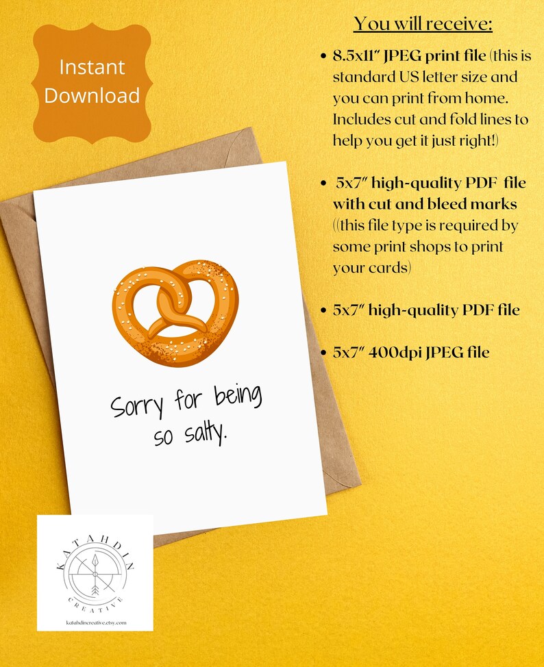 Printable Card, Sorry for Being so Salty, Instant Download, Digital ...