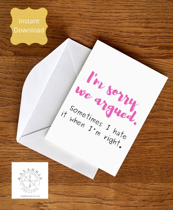 Printable Card I'm Sorry We Argued Instant Download - Etsy