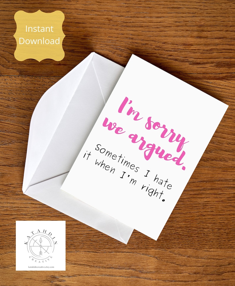 Printable Card, I'm Sorry We Argued, Instant Download, Digital Download ...