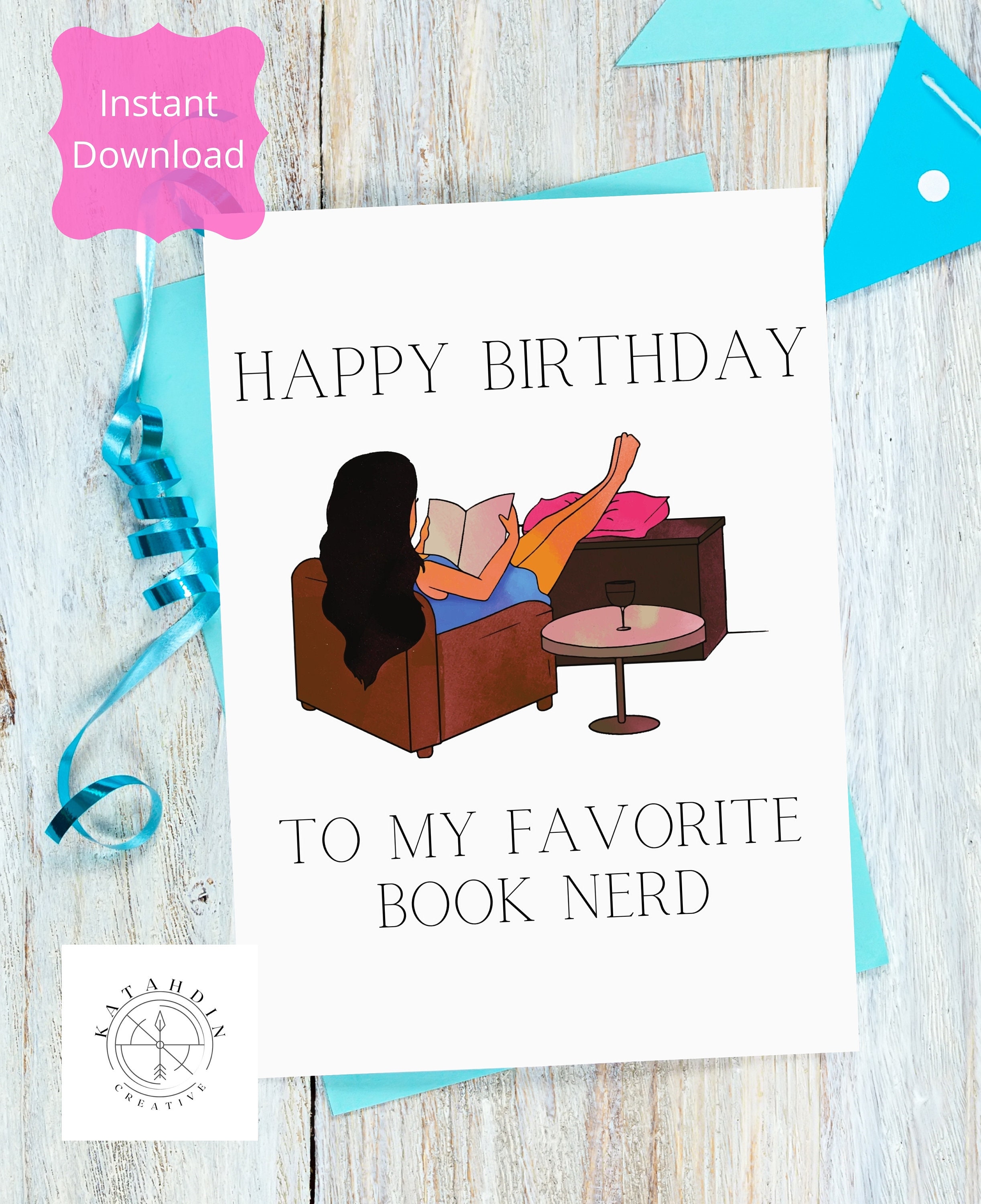 Printable Card, Happy Birthday to My Favorite Book Nerd, Instant ...