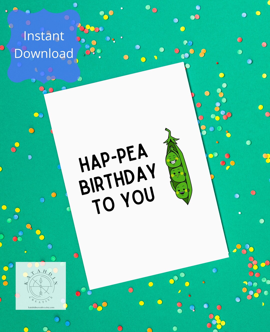 Printable Card, Hap-pea Birthday to You, Instant Download, Digital ...