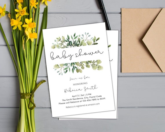 Printable Greenery Theme Baby Shower Invitation Baby | Etsy