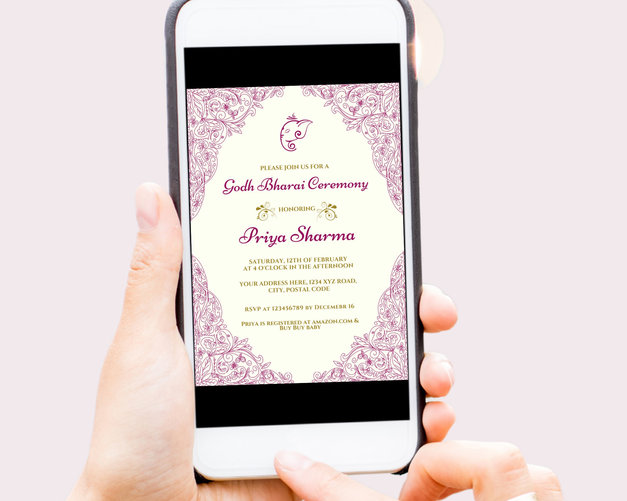 Baby Shower Invitation, Indian Godh Bharai Invitation, Indian Baby ...