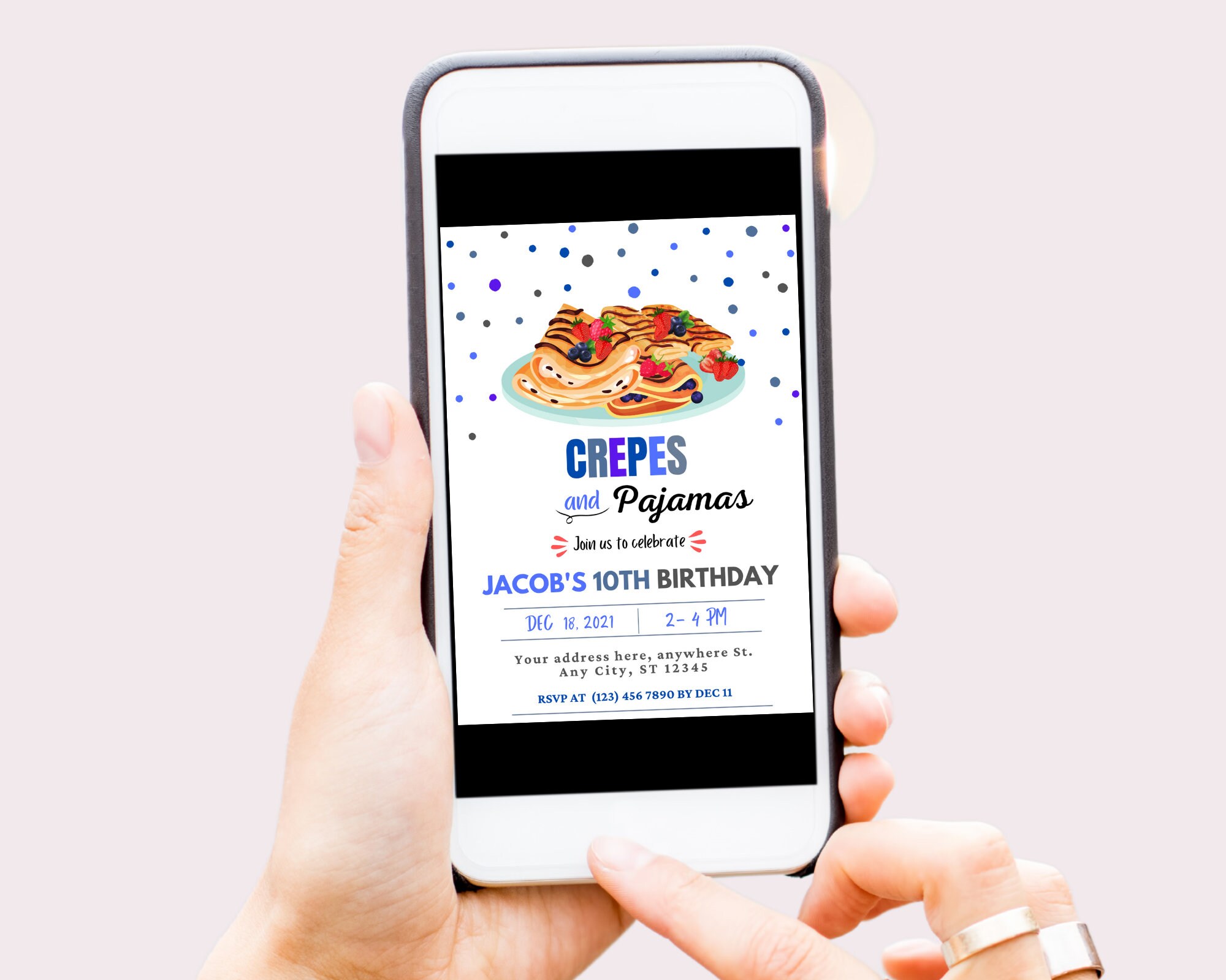 Crepes & Pajamas Birthday Invitation Crepes and Pjs Party - Etsy