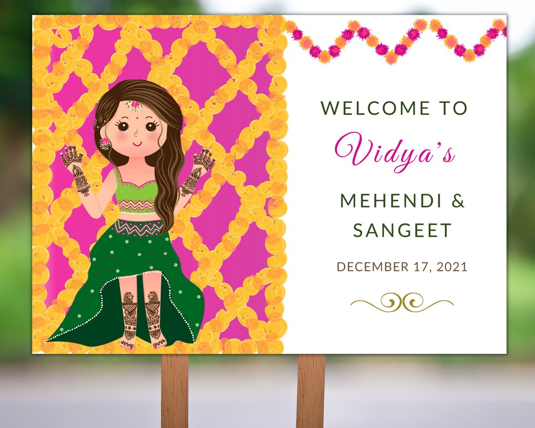 Printable Indian Mehendi Welcome Sign, Sangeet Party Welcome Poster ...