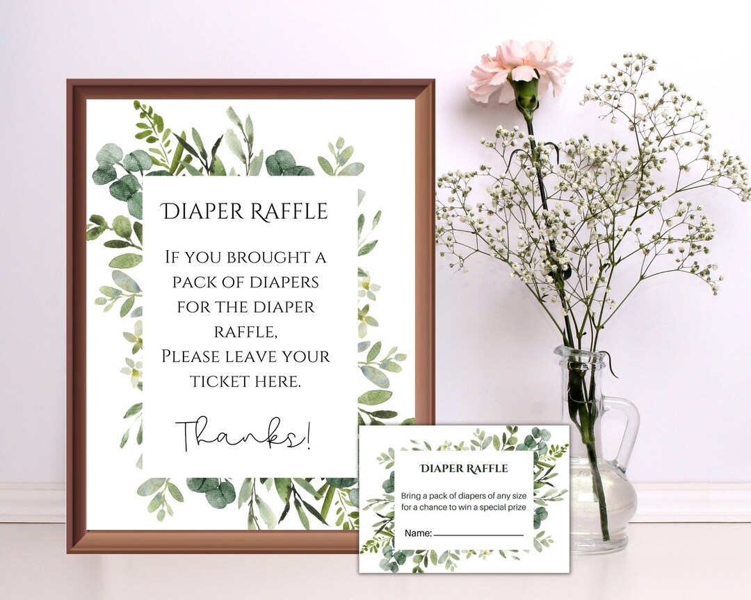 INSTANT DOWNLOAD Diaper Raffle Sign and Ticket, Greenery Diaper Raffle ...