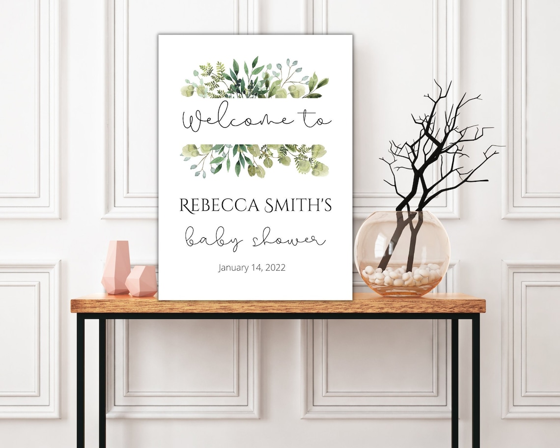 Printable Greenery Theme Baby Shower Welcome Sign, Personalized Welcome ...