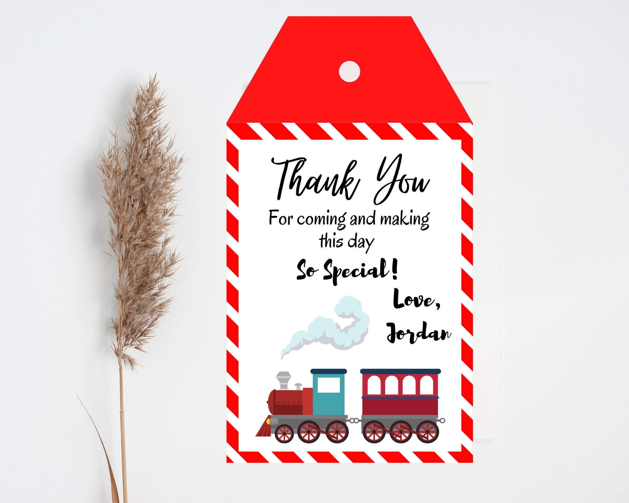 Train Theme Birthday Thank You Tags, Personalized Text, Train Theme ...