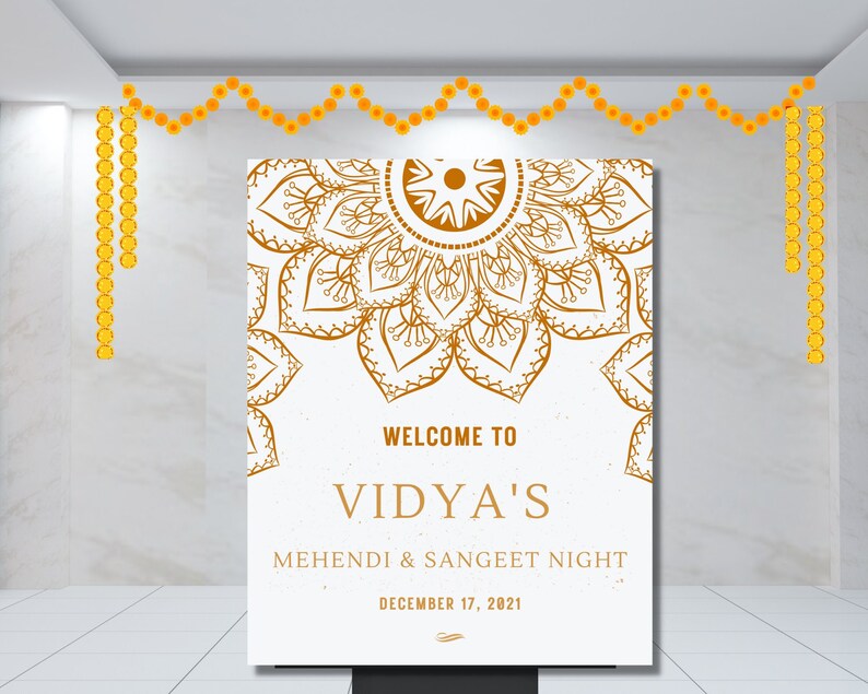 Printable Indian Mehndi Welcome Sign, Sangeet Party Welcome Poster ...
