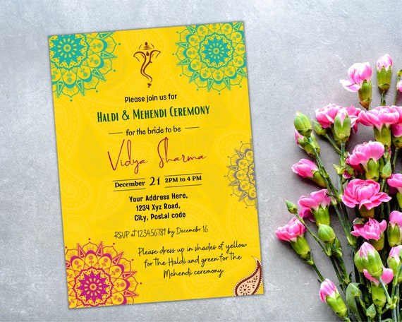Printable Indian Haldi and Mehndi Invitation Ubtan Party | Etsy India