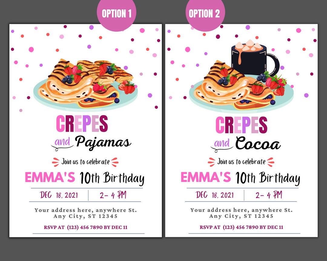 Crepes & Pajamas Birthday Invitation Crepes and Pjs Party - Etsy