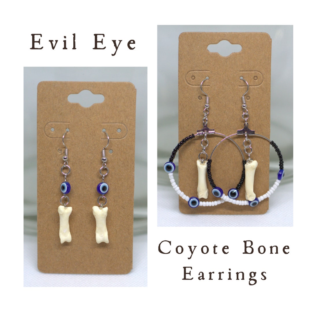 Evil Eye Coyote Bone Earrings - Etsy