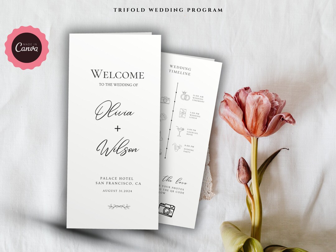 Trifold Wedding Timeline With Wedding Seating Chart Template, Wedding ...