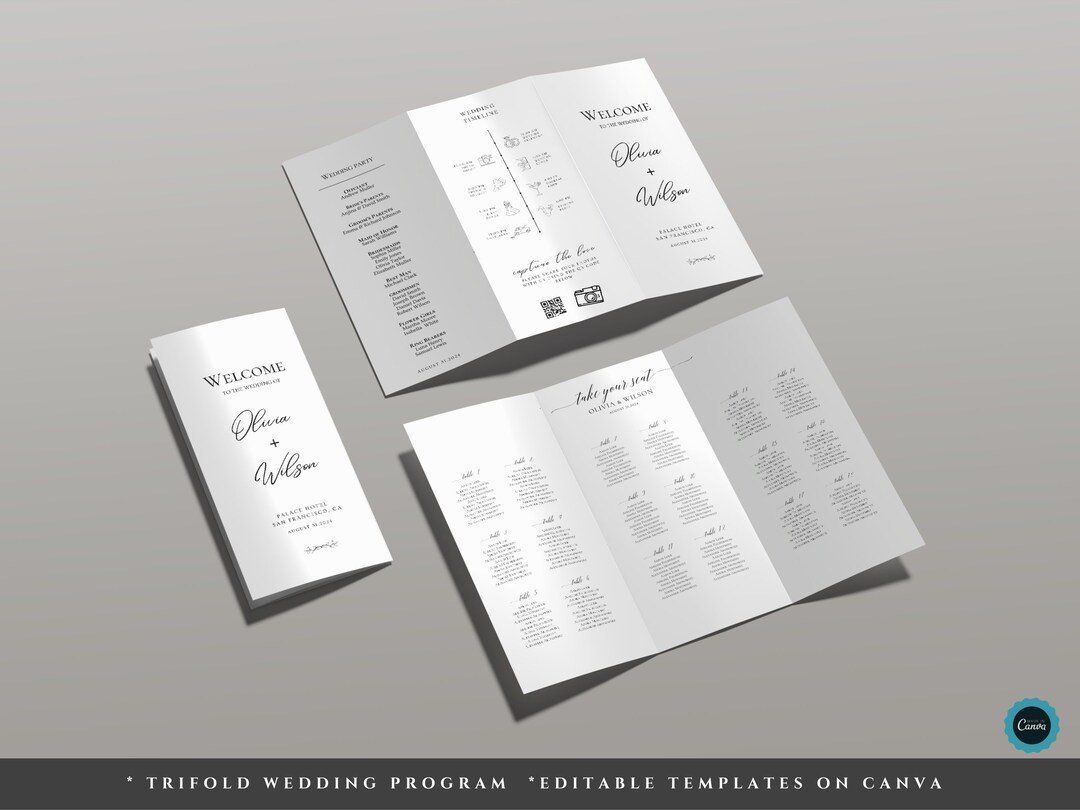 Trifold Wedding Timeline With Wedding Seating Chart Template, Wedding ...